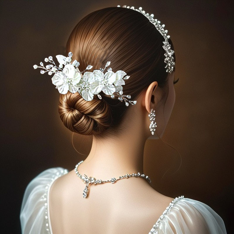 Grampo De Cabelo De Noiva Coreano-Cristal Pérola Feito À Mão Com ...