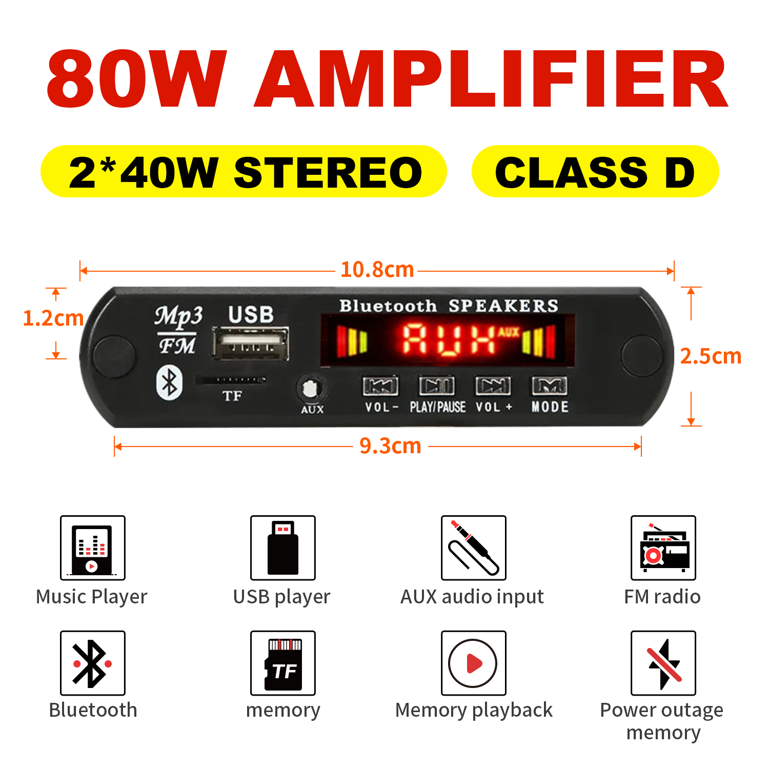 Módulo Amplificador 2x60W Bluetooth 5.0 com Controle Remoto e Display ...