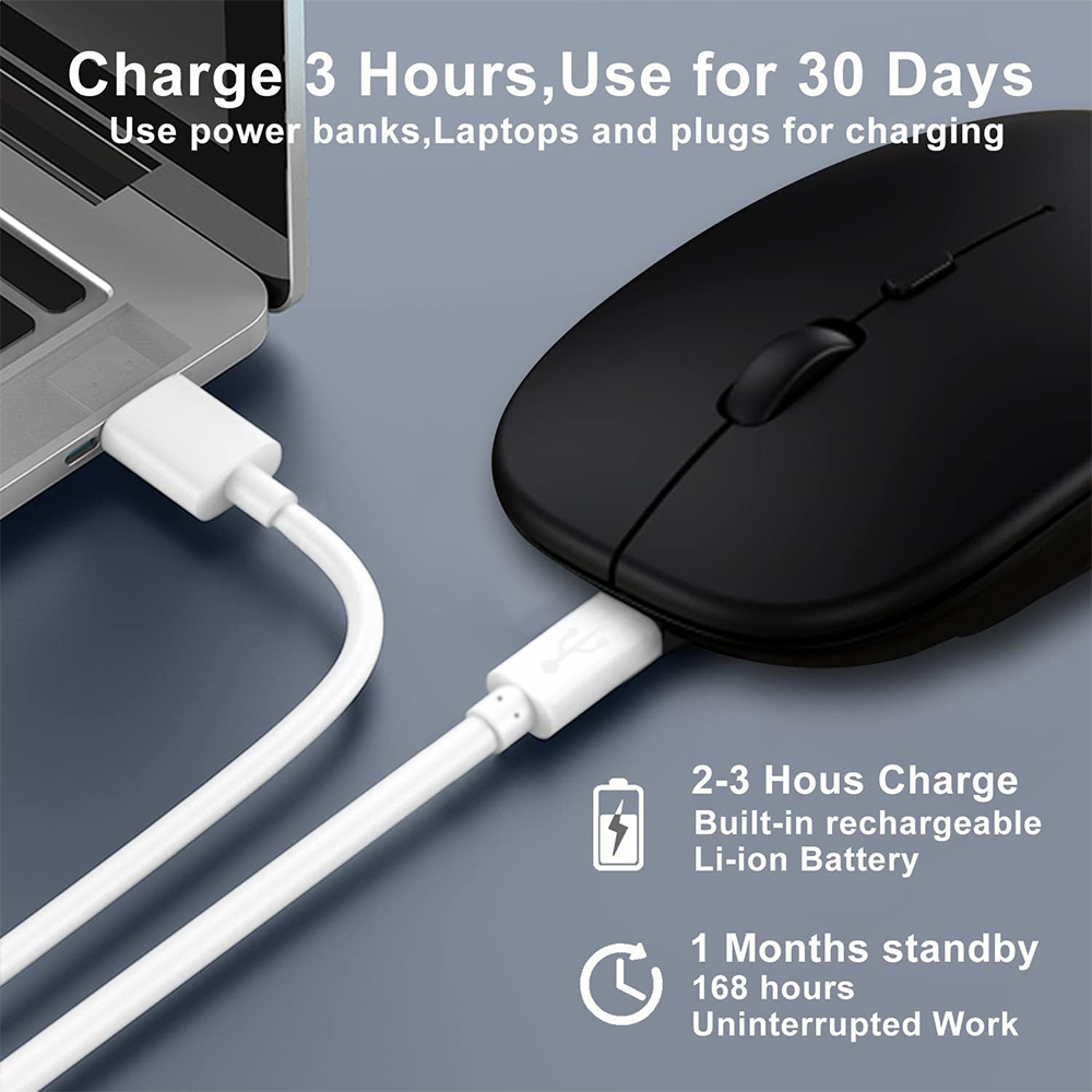 Mouse sem fio de modo duplo Bluetooth 5.0 2.4GHz recarregável ultra ...