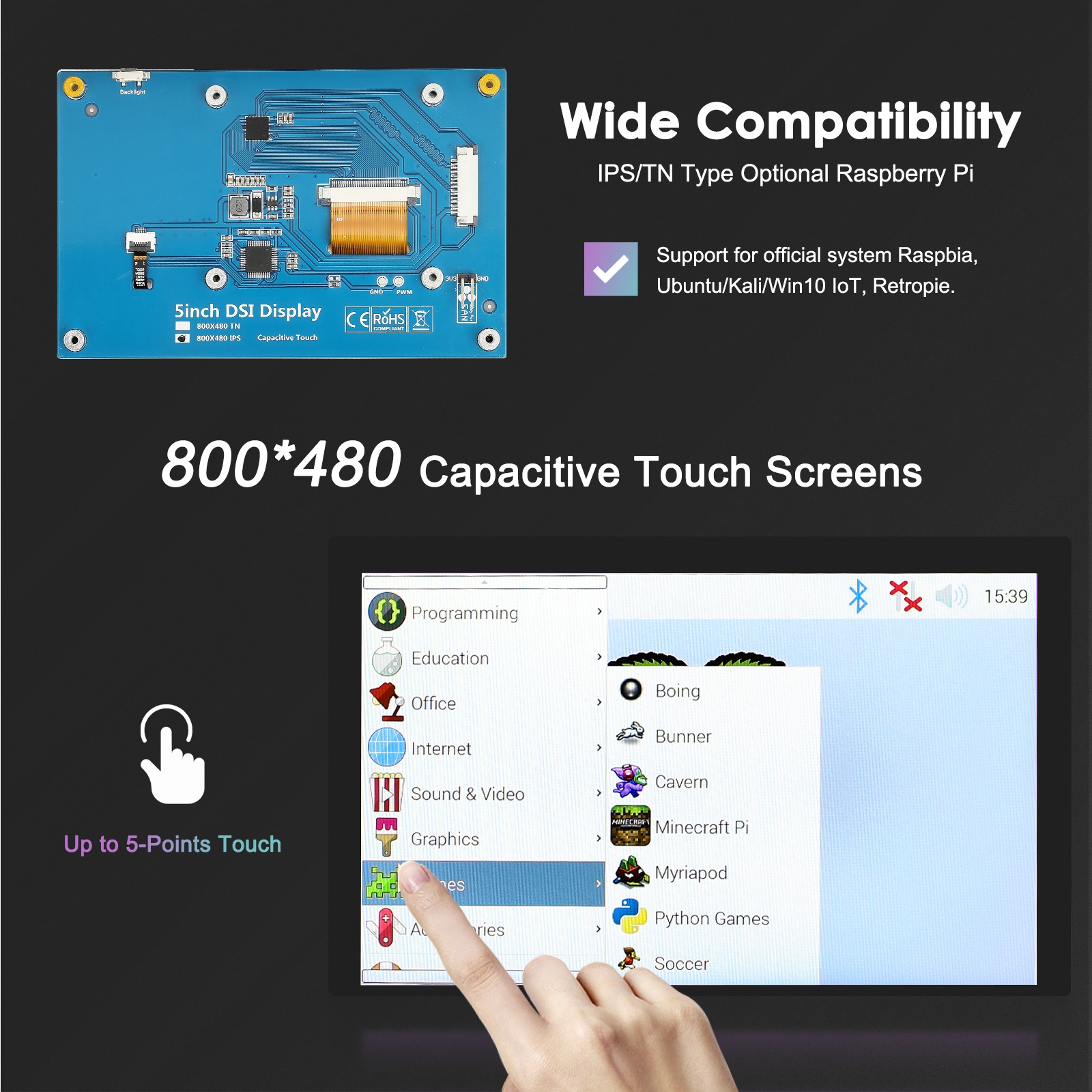 Monitor De Tela Sensível Ao Toque Raspberry Pi , USB IPS Portátil De 5 ...