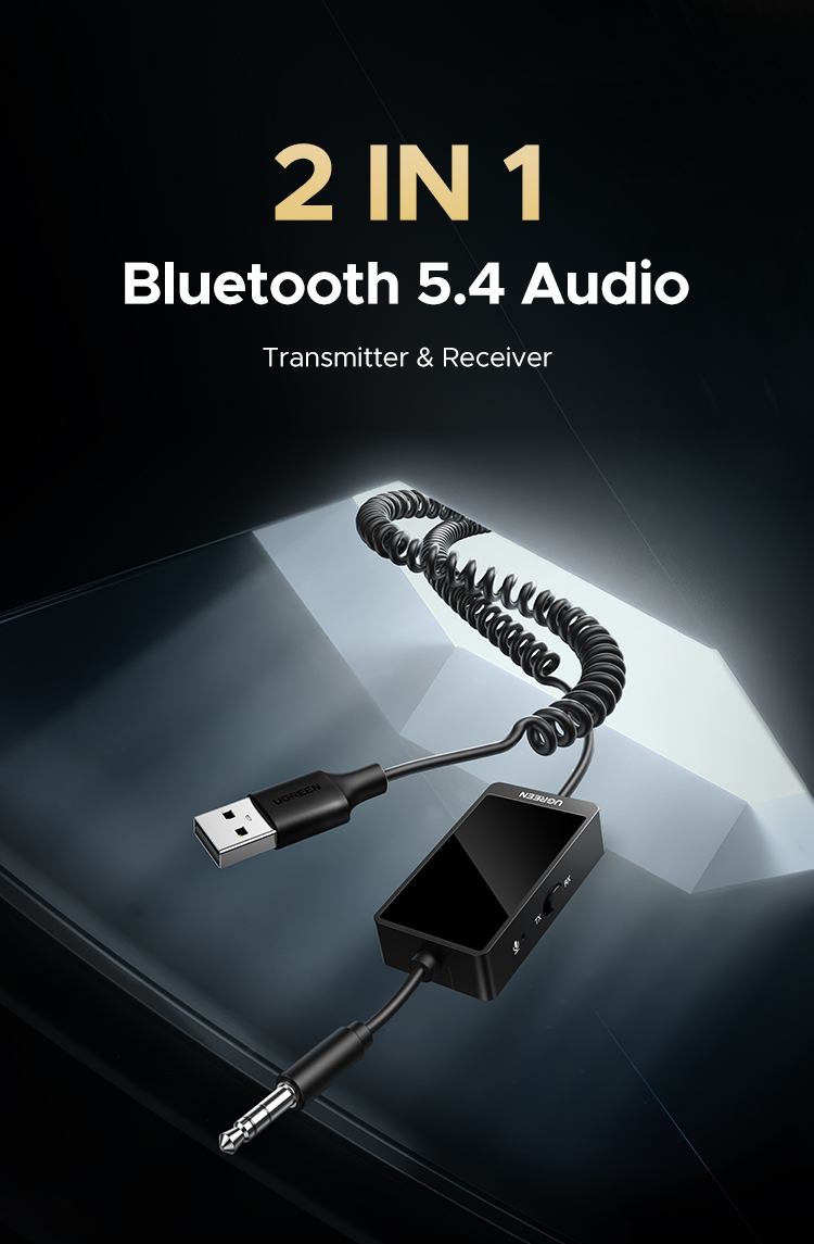 Tela OLED UGREEN 2 Em 1 AptX HD Carro Bluetooth 5.4 USB-A 3.5 Mm Receptor Transmissor Embutido ...