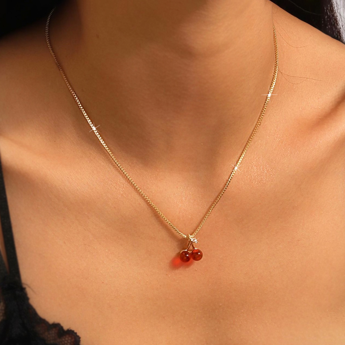 Colar Vermelho Cereja Feminino Moda Minimalista Luxo Versátil Jóias De ...