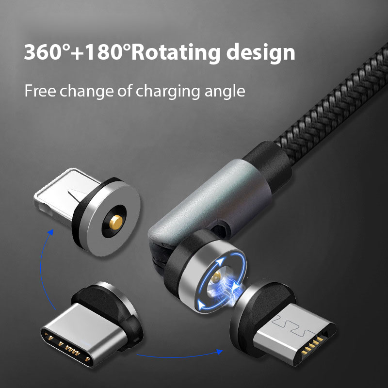1M 3-em-1 Cabo Flexível de Rotação Magnética de 540 Graus para Android ...