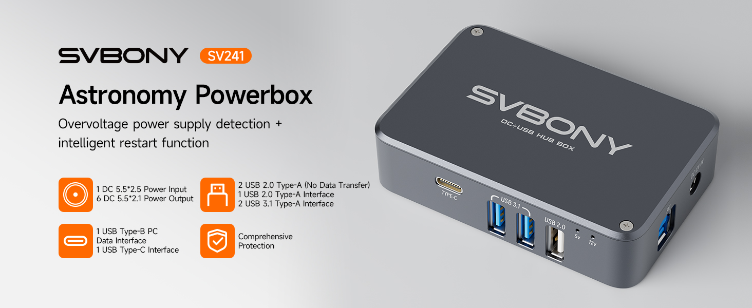 SVBONY SV241 Portátil Astronomia Pocket Powerbox USB E Tipo-C Multi-Porta Prevenir Curtos ...
