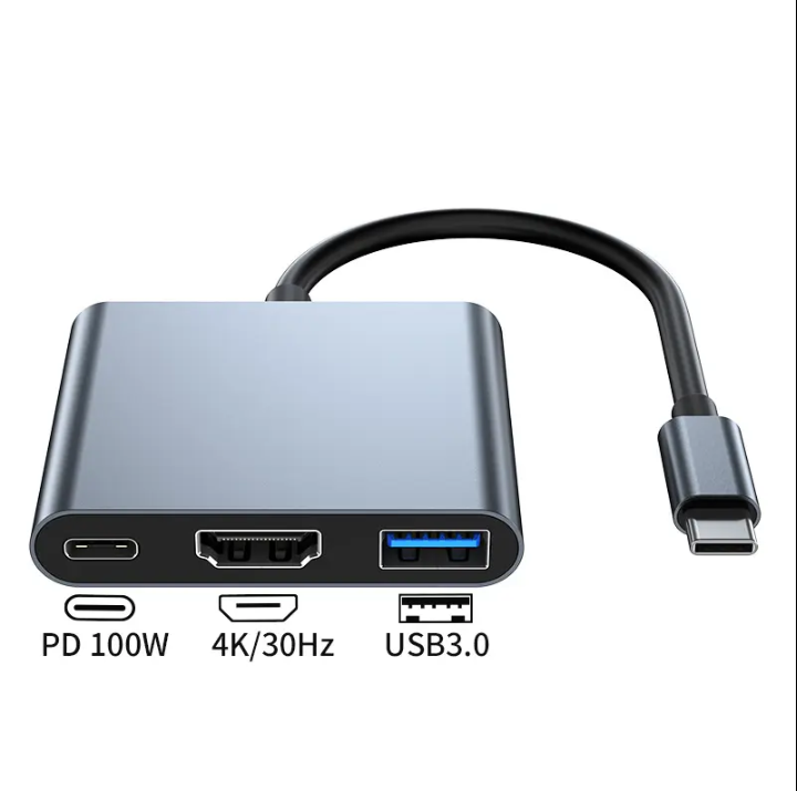 Porta USB Para Adaptador HDMI Tipo C HUB OTG 3 Em 1 4K Suporte Laptops ...
