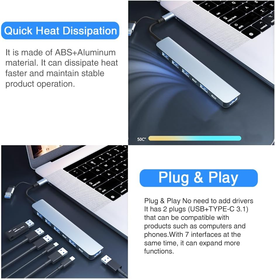 Expansor Hub 7IN2 com 2 Portas USB Tipo-C para Celulares, Tablets e PC ...