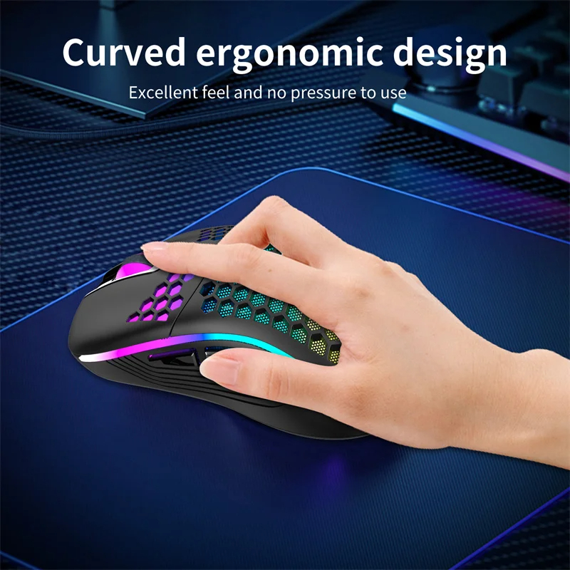 Mouse Para Jogos Sem Fio 7200 DPI Recarregável RGB Gamer Com Favo De Mel De Computador | Shopee ...
