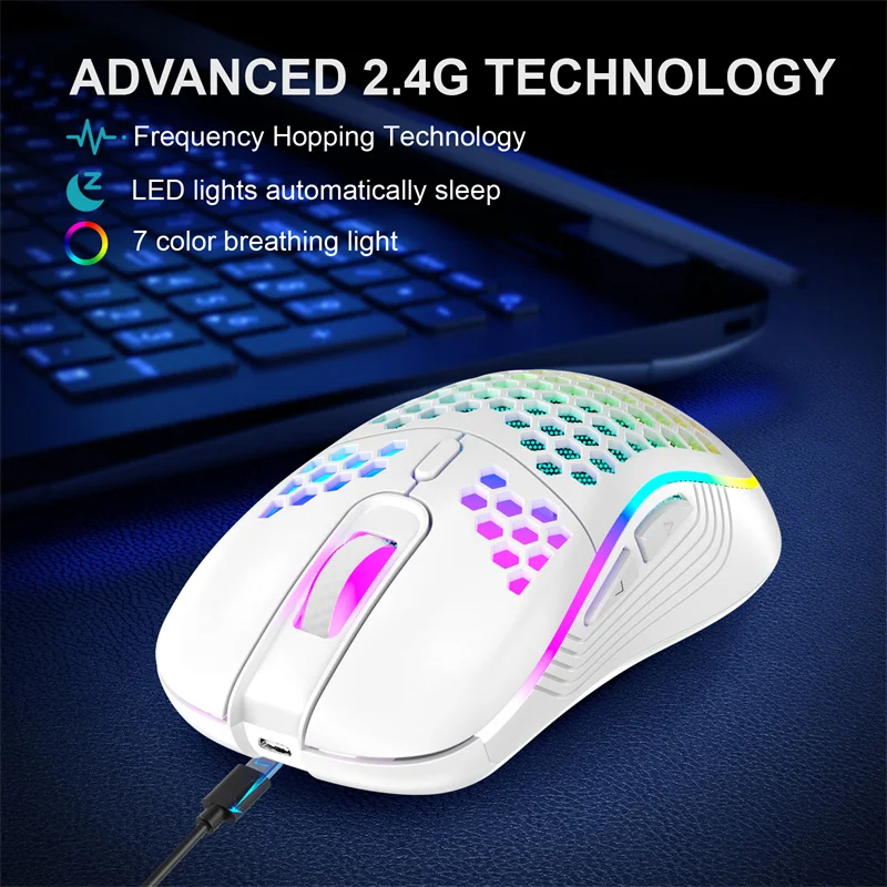Mouse Para Jogos Sem Fio 7200 DPI Recarregável RGB Gamer Com Favo De Mel De Computador | Shopee ...