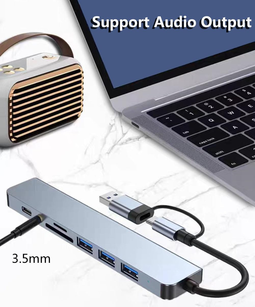 HUB De Porta USB 8 Em 2 Type C Expansor Com Leitor TF SD Saída De Áudio PD De 3.5 Mm Para Laptop ...