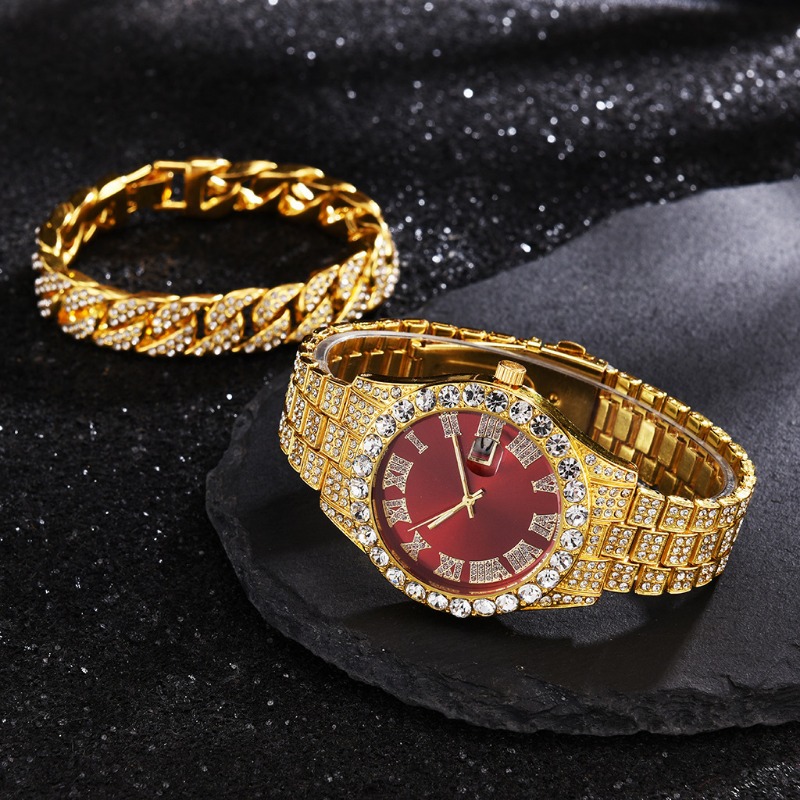 Relógio Masculino com Diamantes e Calendário Romano Estilo Hip Hop ...