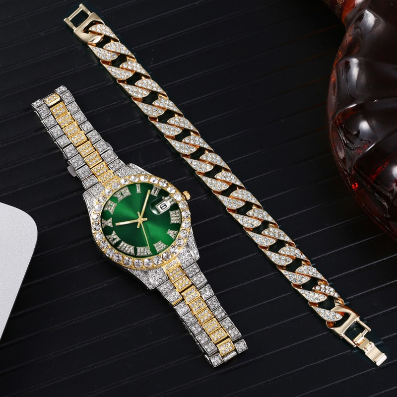 Relógio Masculino com Diamantes e Calendário Romano Estilo Hip Hop ...