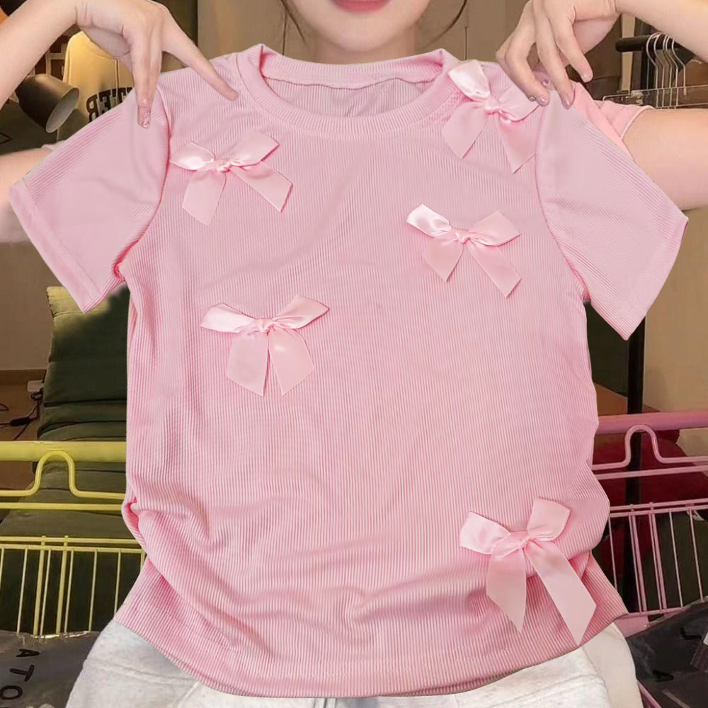 Camiseta Feminina Com Laço , Blusa Recortada Japonesa Gola Redonda ...