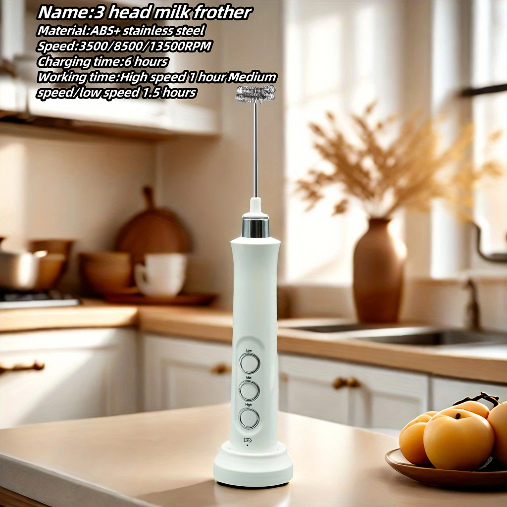 Batedor de Leite Elétrico 3 em 1 Recarregável Espumador de Leite Batedor de Ovos Misturador de ...