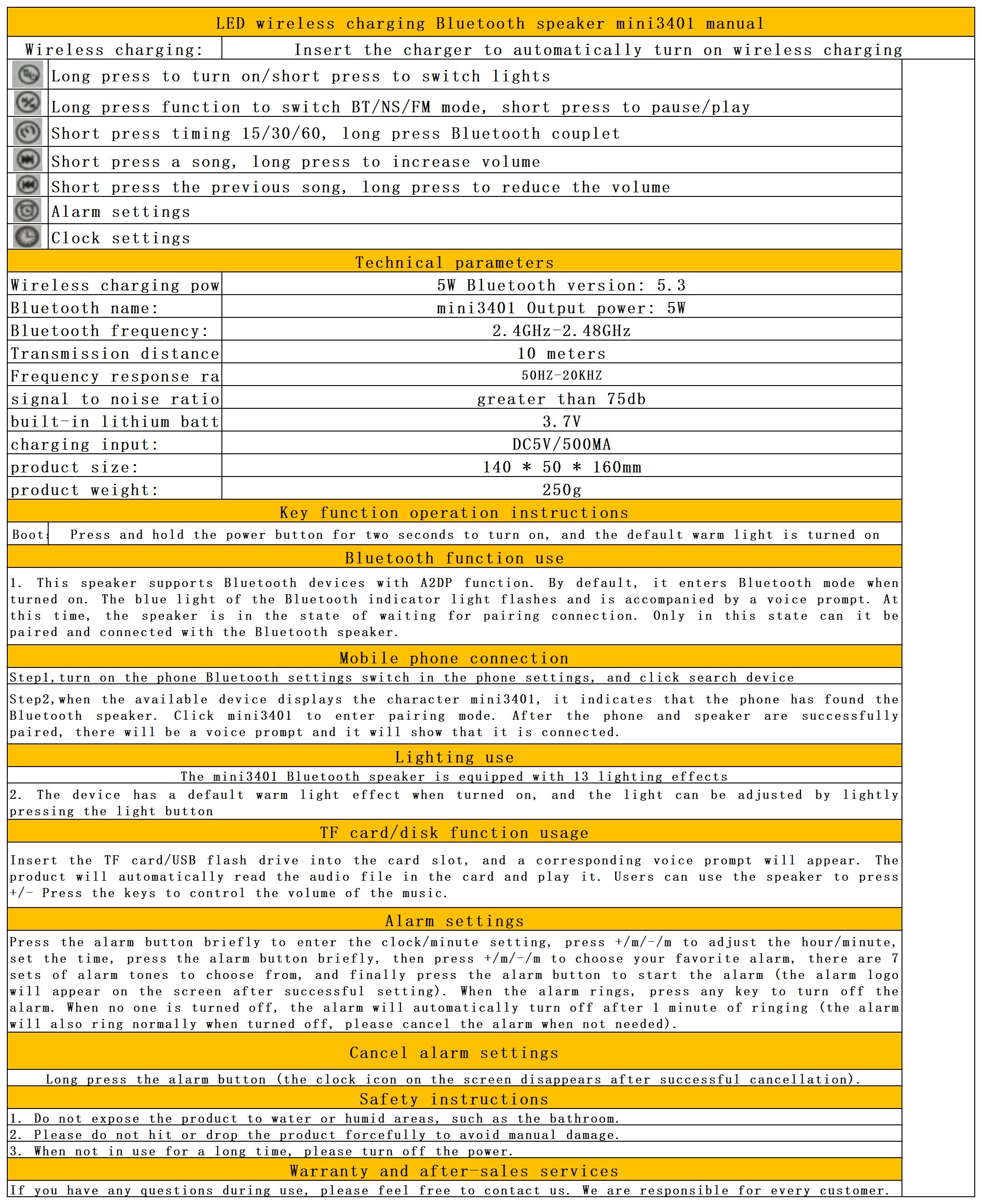 BT3401 4 Em 1 Sem Fio Bluetooth Alto-Falante Luz RGB Despertador Cartão ...
