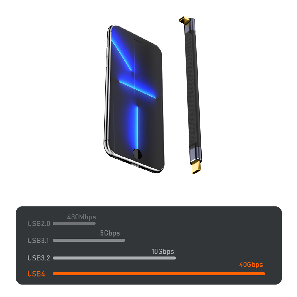 Tipo C Macho Para Fêmea Cabo Curto PD 240W 40Gbps 8K 60Hz I Forma Adaptador USB-De Ângulo ...