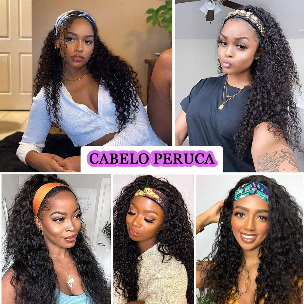 70CM Peruca Cacheada Peruca longa Peruca de faixa na cabeça Peruca de ...