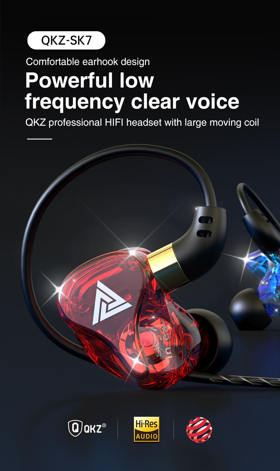 QKZ SK7 Duplo Driver Fones De Ouvido Estéreo Baixo Esporte Correndo Fone Alta Fidelidade Monitor ...