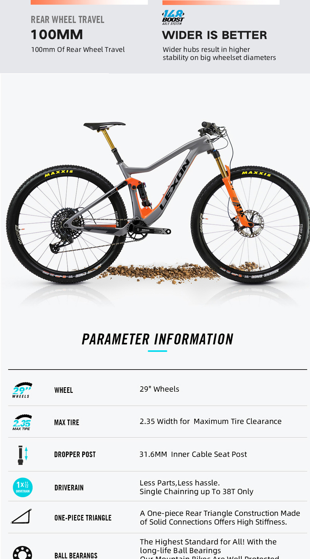 LEXON MTB Quadro De Bicicleta XC Teste Cross country Carbono Mountain ...