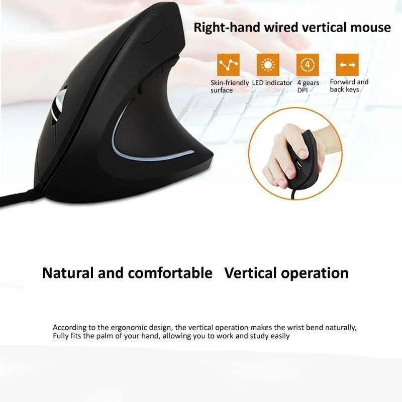 Mouse Óptico Com Fio RGB Vertical Ergonômico Para Mão Direita Jogos ...