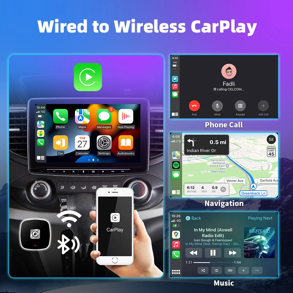 Adaptador Carplay Sem Fio Para Android IP Auto 2 Em 1 Com Caixa AI Conexão USB Volvo Benz Mg Kia ...