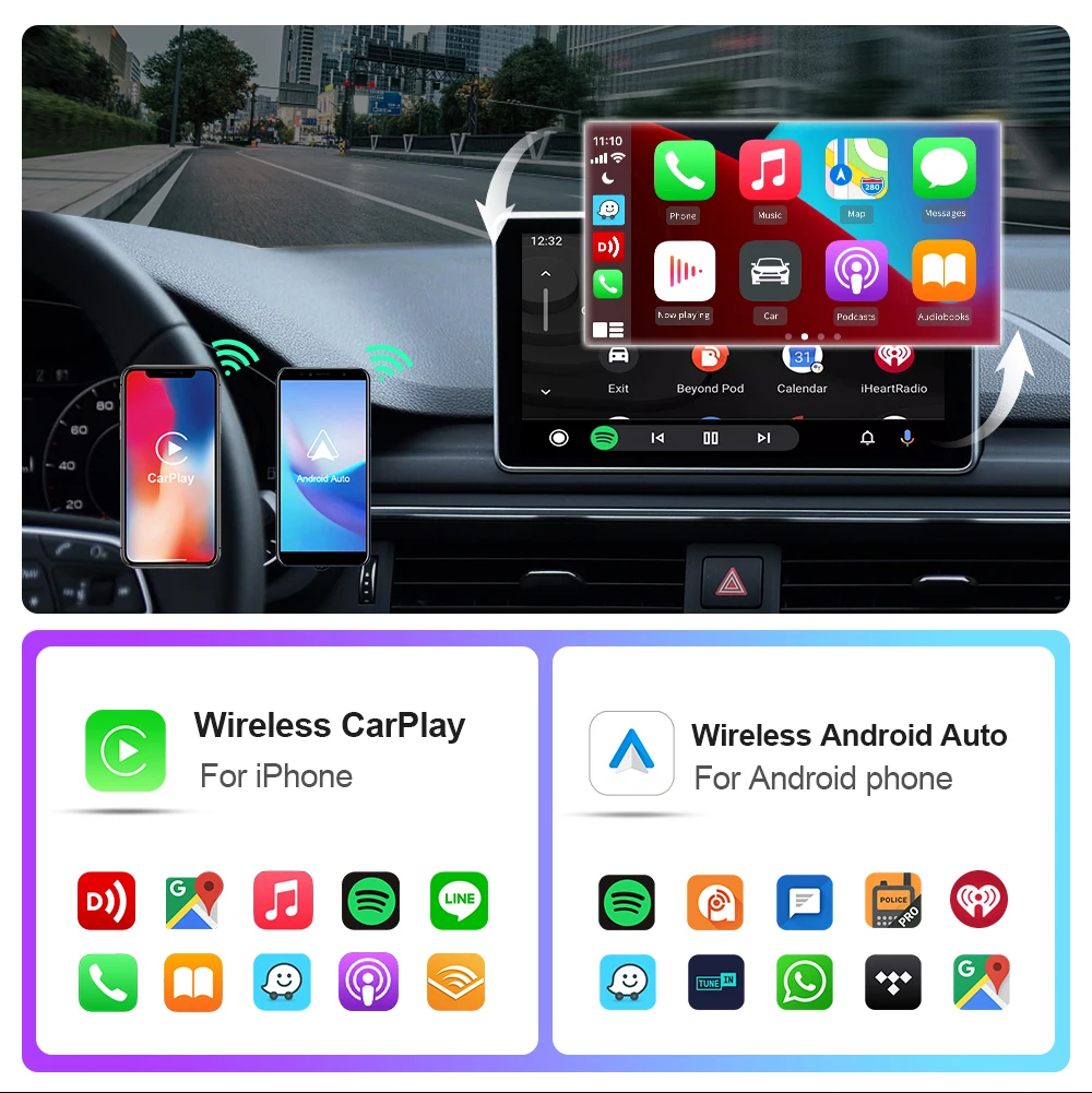 Adaptador Carplay Sem Fio Para Android IP Auto 2 Em 1 Com Caixa AI Conexão USB Volvo Benz Mg Kia ...