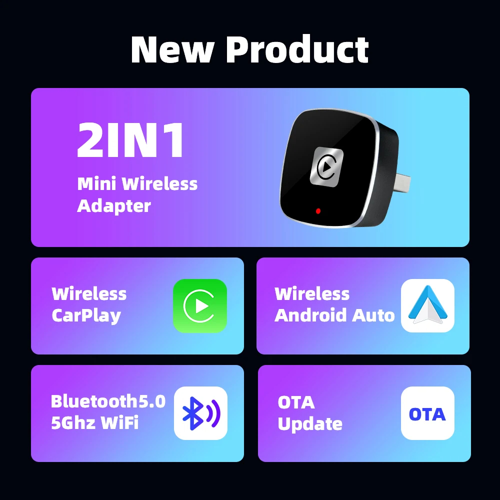 Adaptador Carplay Sem Fio Para Android IP Auto 2 Em 1 Com Caixa AI Conexão USB Volvo Benz Mg Kia ...