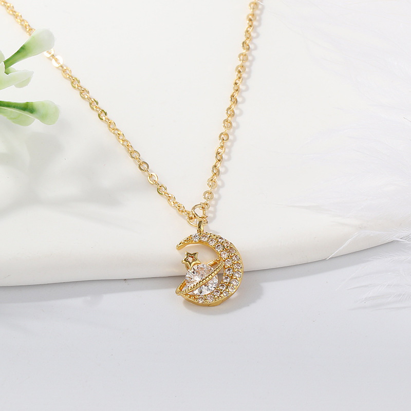 Colar Com Pingente De Planeta De Zircônia Para Mulheres , Corrente De Clavícula De Lua , Joias ...