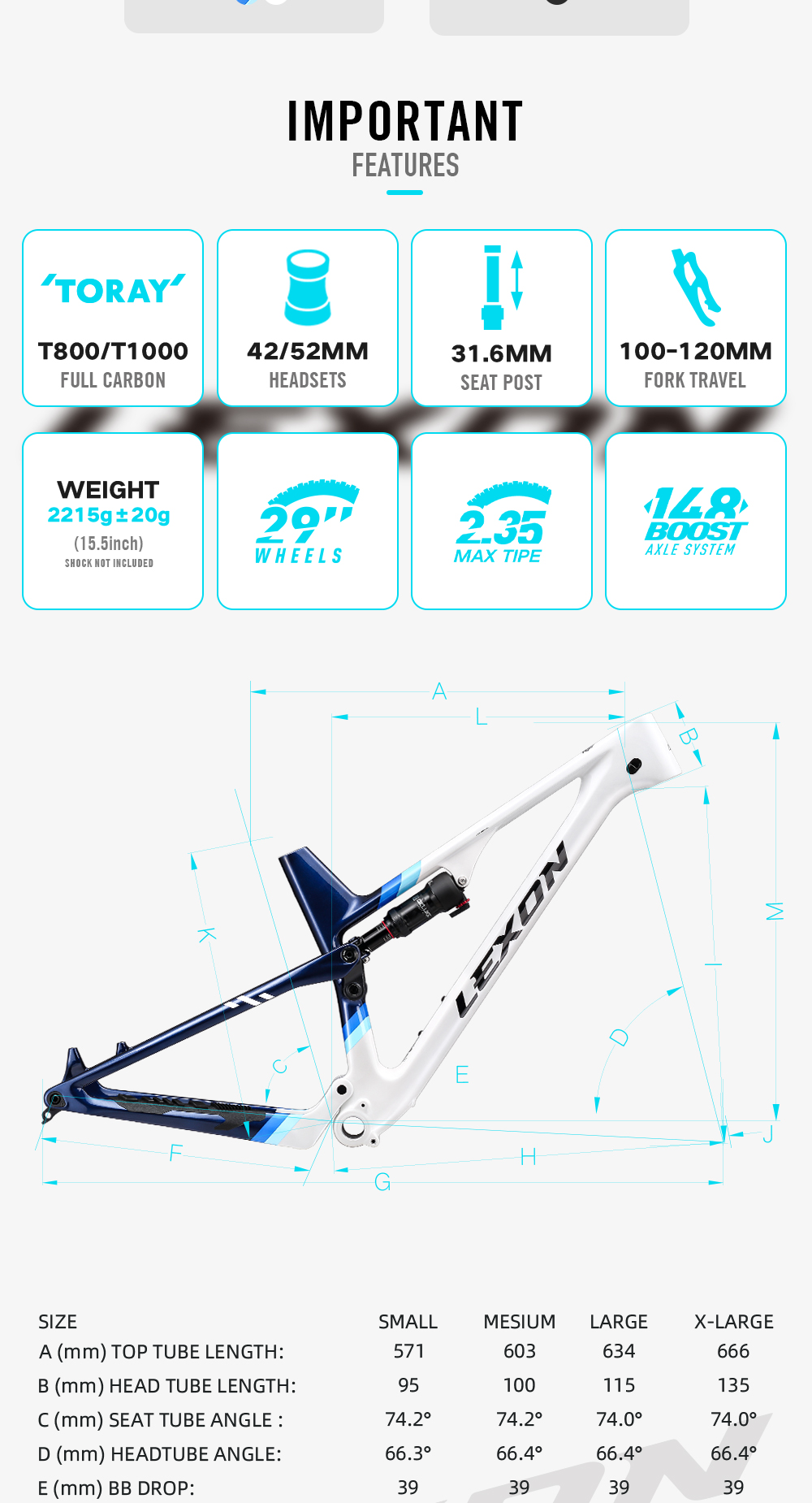 LEXON FLYER Estrutura De MTB De Carbono Com Suspensão Completa 29er XC ...