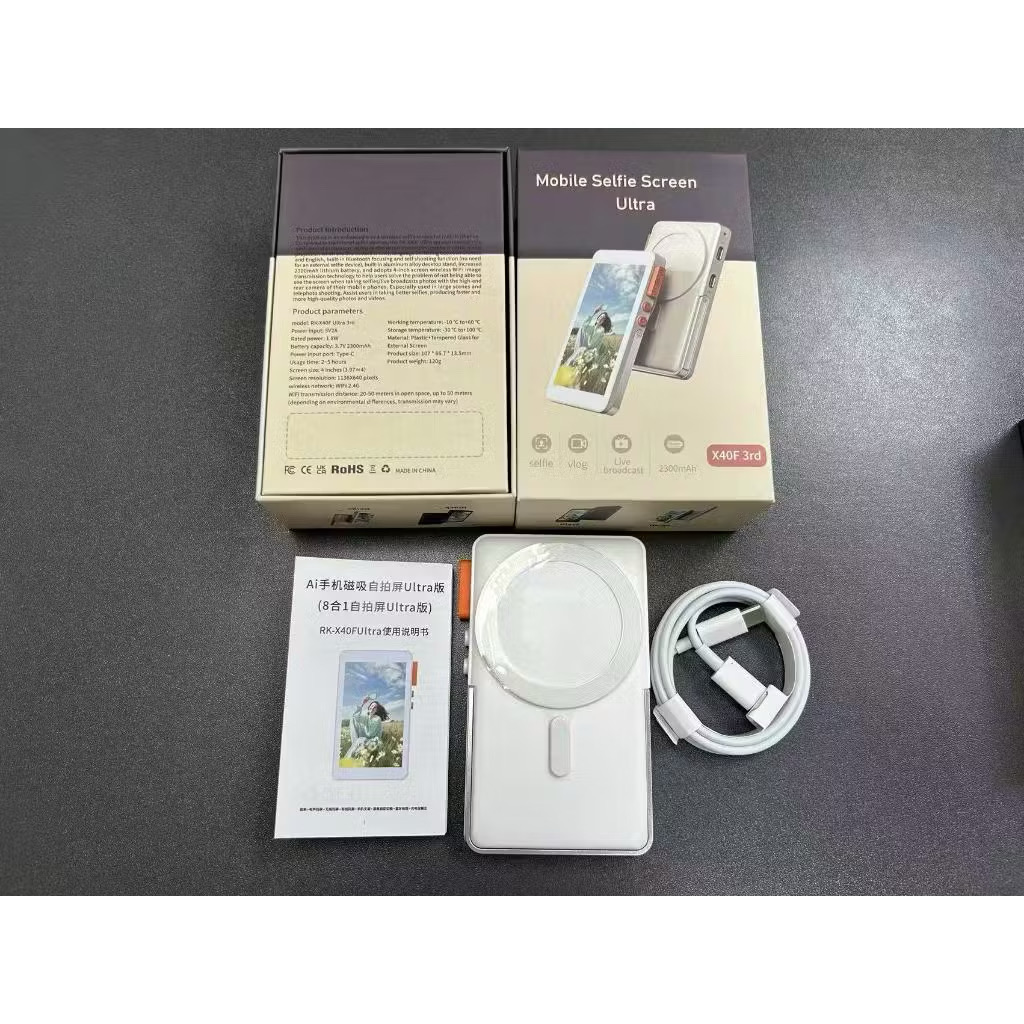 X40 2025 Mais Recente Portátil HD Sem Fio Magnético Telefone Vlog Selfie Monitor Tela Projetor ...