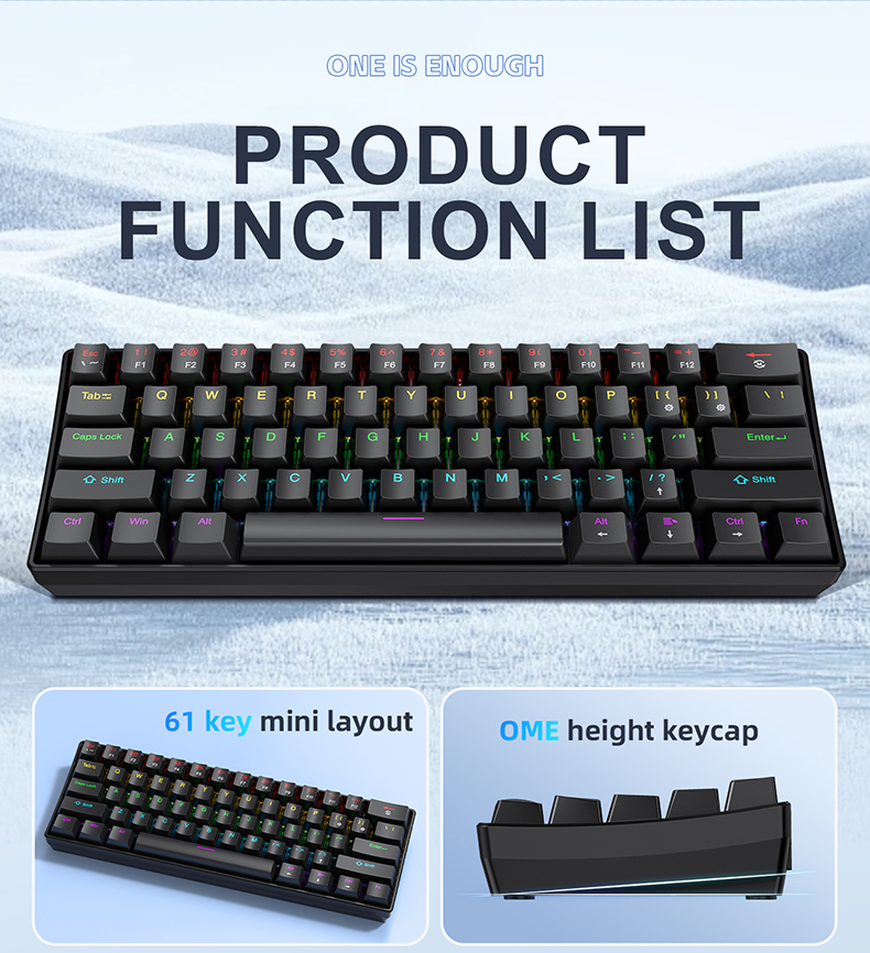 Teclado Mecânico Com Fio APAYADO K61 Mini Portátil 60 % Phantom RGB De ...
