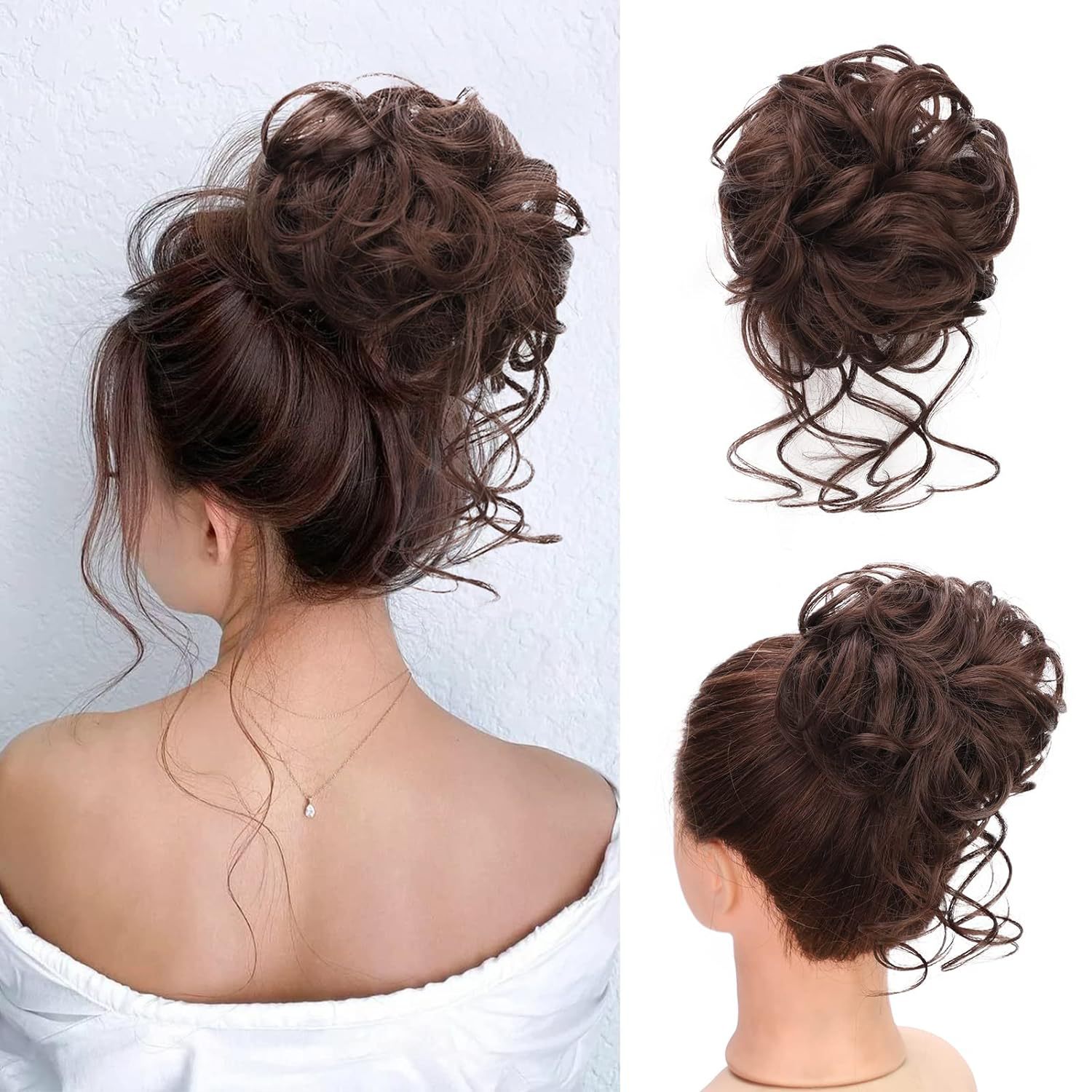 Peruca De Coque Natural Fofa Para Mulheres – Cauda Bagunçada , Botões ...