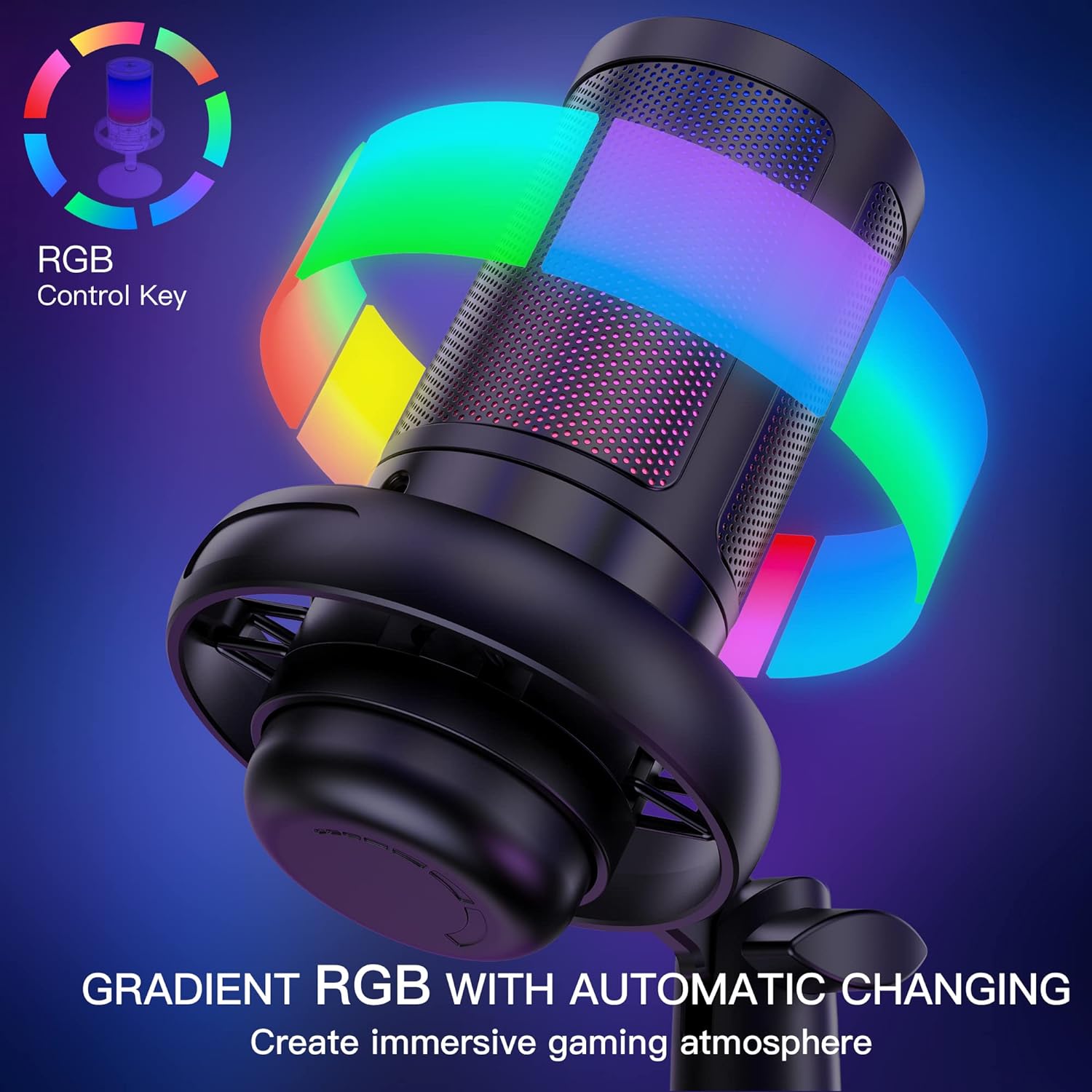 Microfone Condensador RGB USB Gamer Mudo Rápido Com Filtro Pop Botão De ...