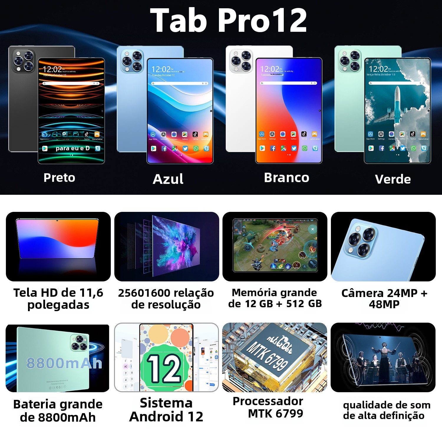 2025 Original Tab Pro 12 Tablet Android 11.6 Polegada 5G 12/512GB ...