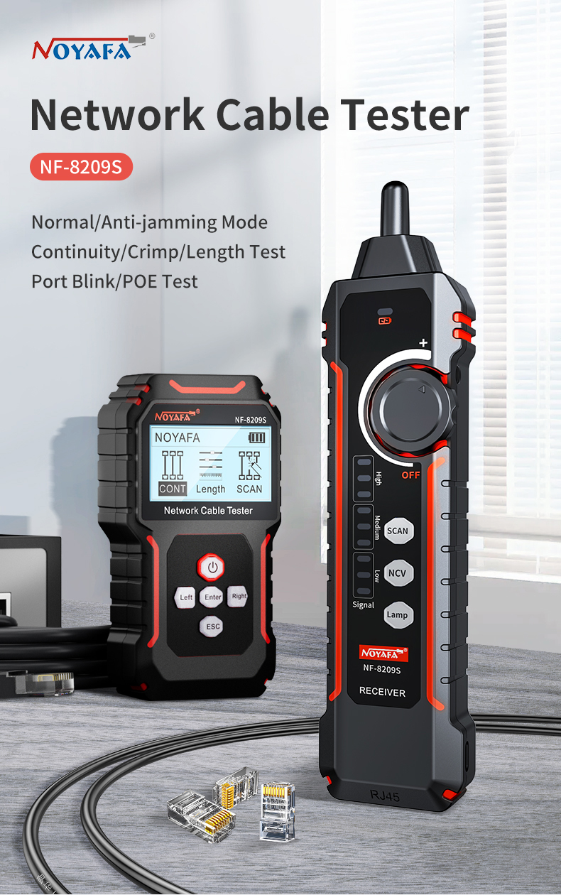 NOYAFA NF-8209S Network Cable Tester Cat5/Cat6,PoE,Length & Continuity ...