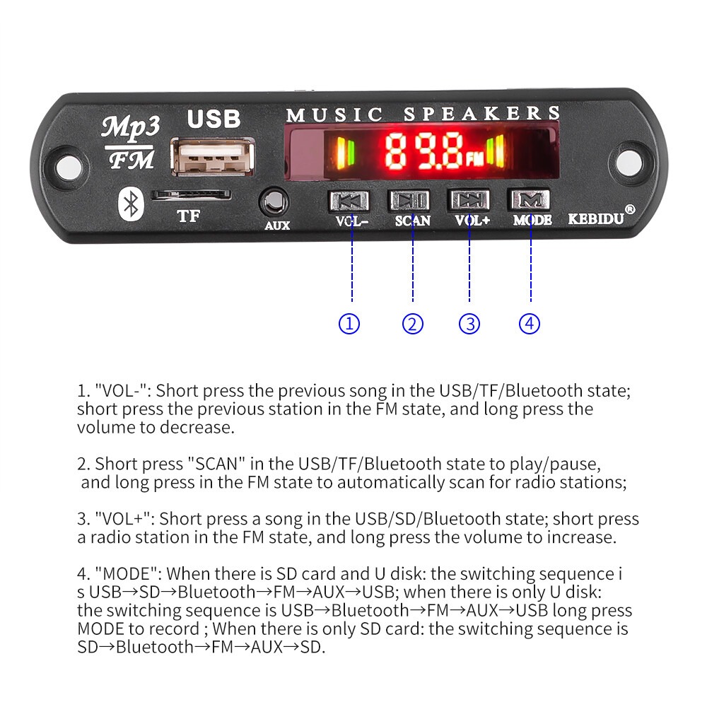 Módulo Bluetooth 5.0 para reprodutor de MP3 em áudio de carro 12V com ...