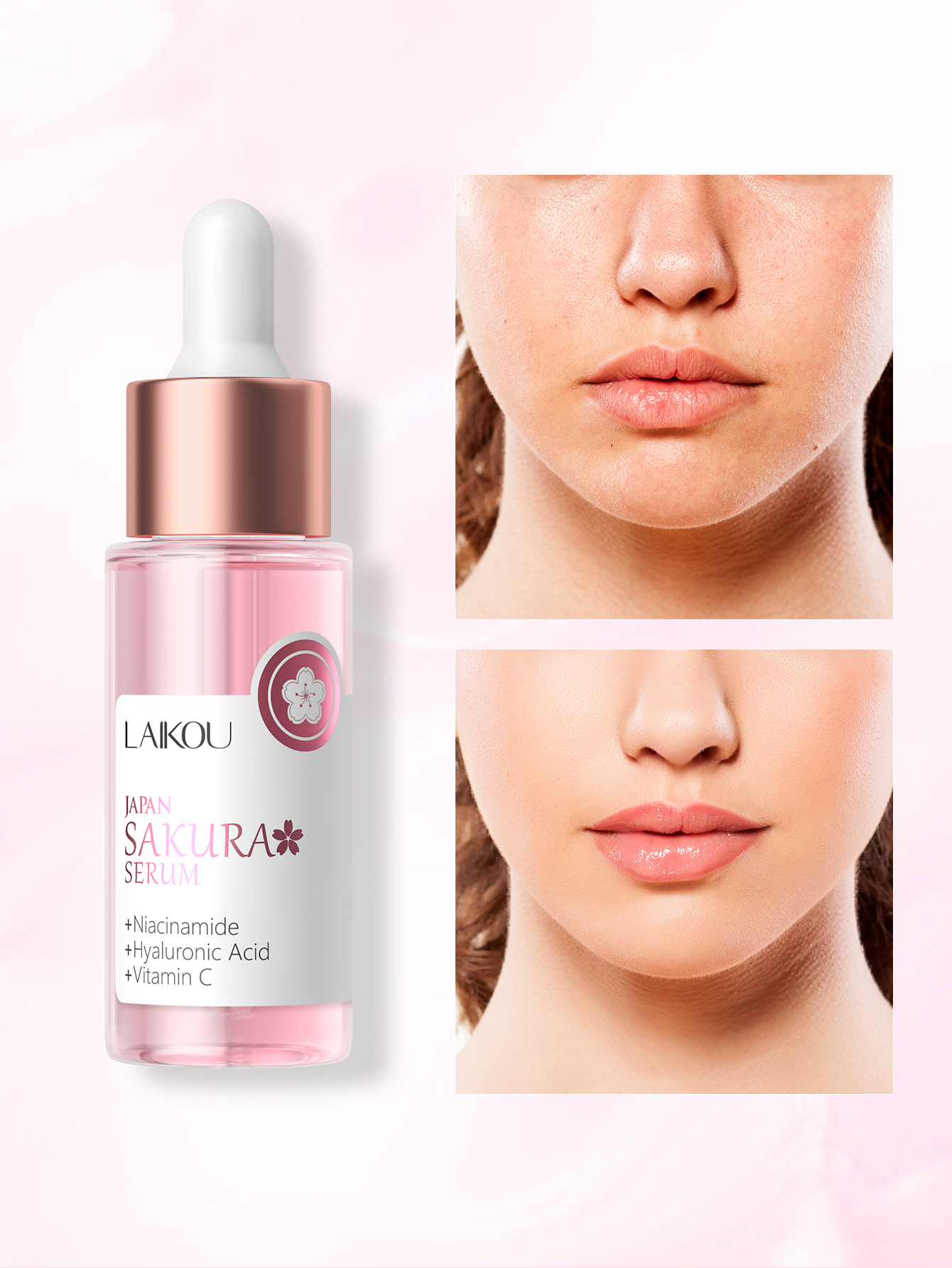Sérum Facial LAIKOU Sakura Flor de Cerejeira, Aumenta a Radiância, Anti-envelhecimento, Remove ...