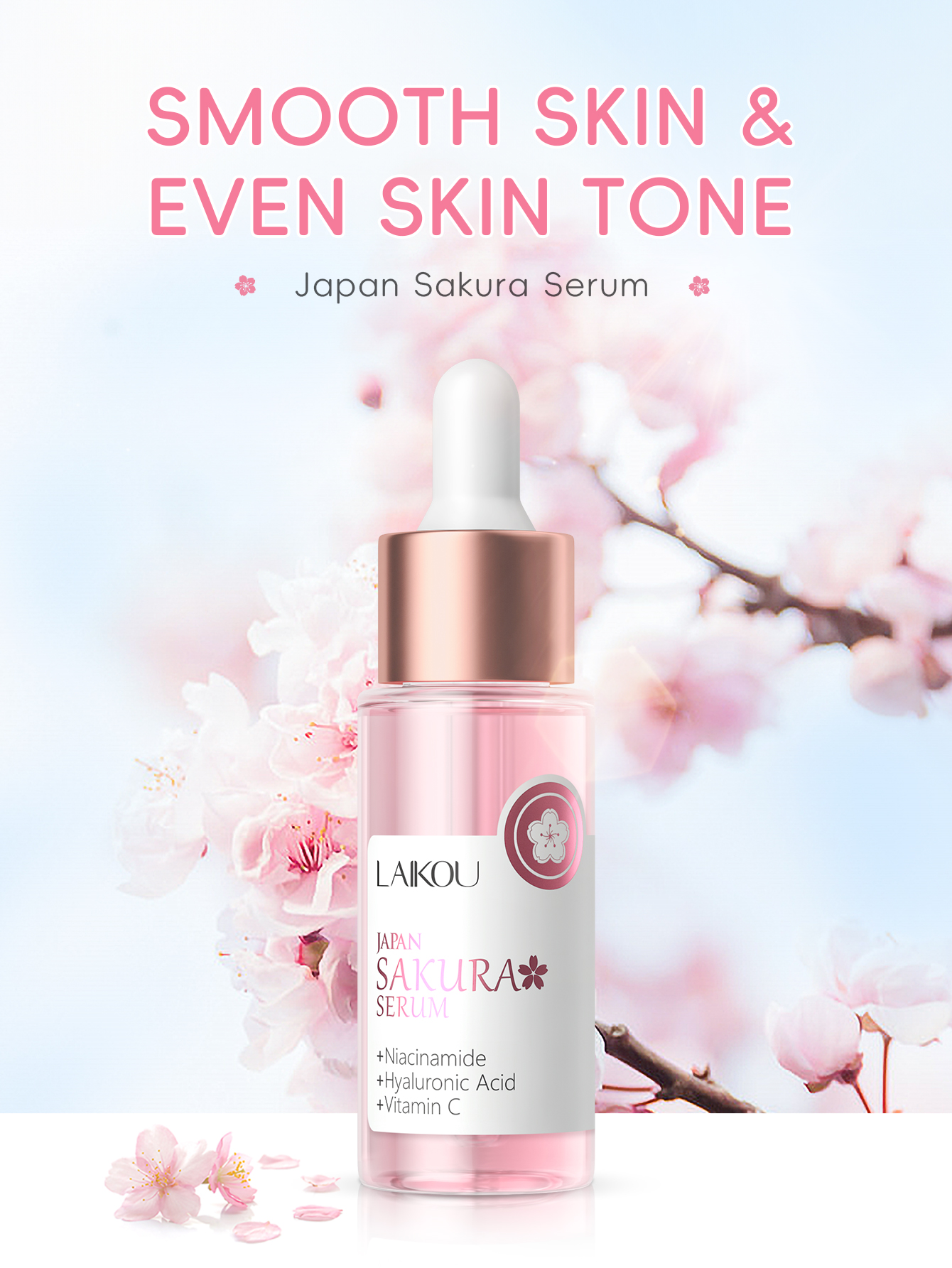 Sérum Facial LAIKOU Sakura Flor de Cerejeira, Aumenta a Radiância, Anti-envelhecimento, Remove ...