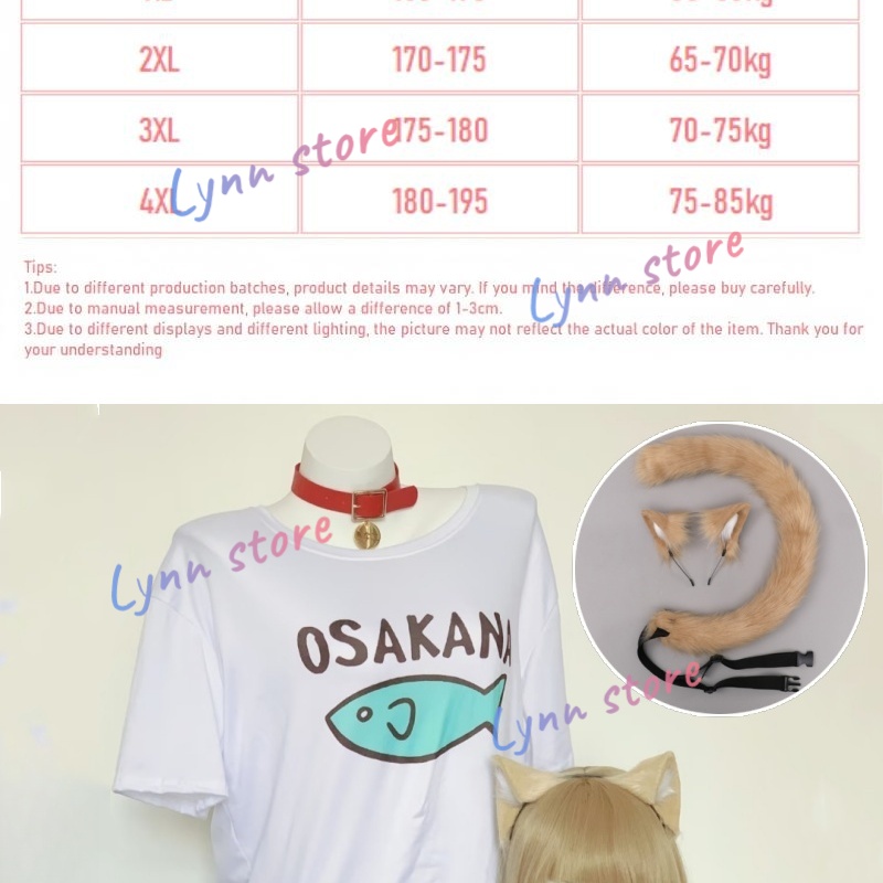 40Hara Kinako Gato Menina OSAKANA Cosplay Traje Cos Camiseta Peruca ...