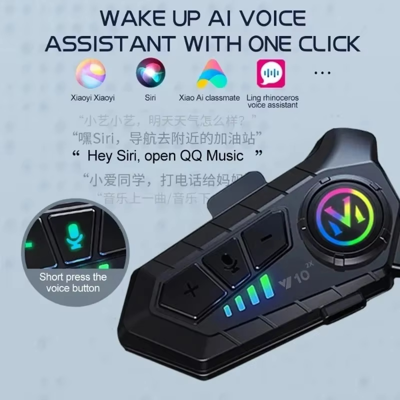 Y10 Intercom Motocicleta Sem Fio Bluetooth 5.3 Fone de Ouvido Capacete ...