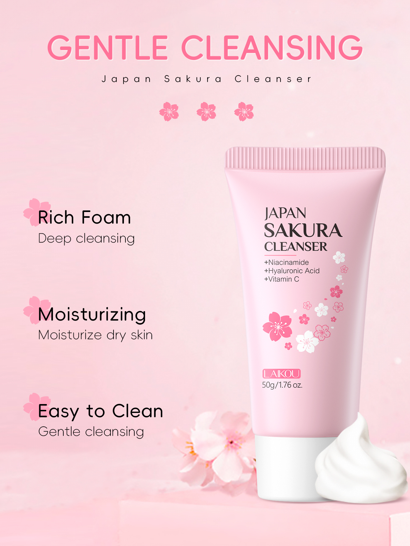 Novo Creme Hidratante Sérum Facial Laikou Sakura Máscara Noturna Máscara de Argila de Limpeza ...
