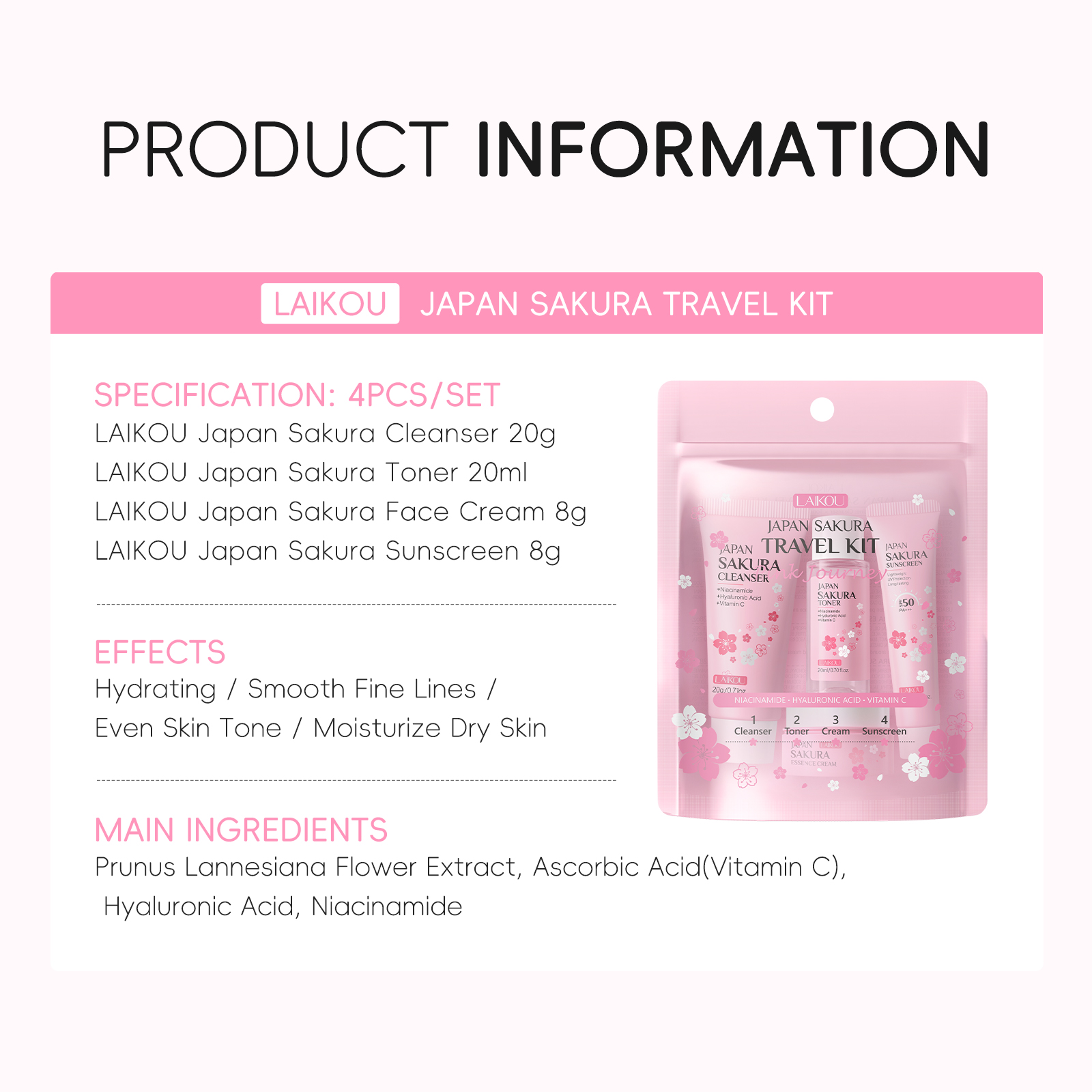Conjunto De Viagem De Ano Novo LAIKOU Sakura 4 Unidades Kit SPF50 ...