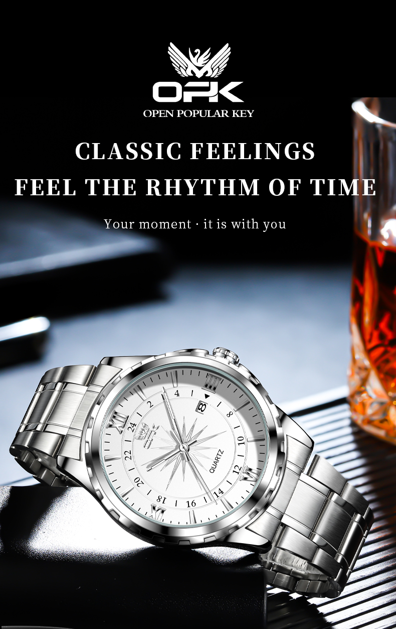 OPK relógio masculino casual empresarial luminoso à prova d'água em aço ...