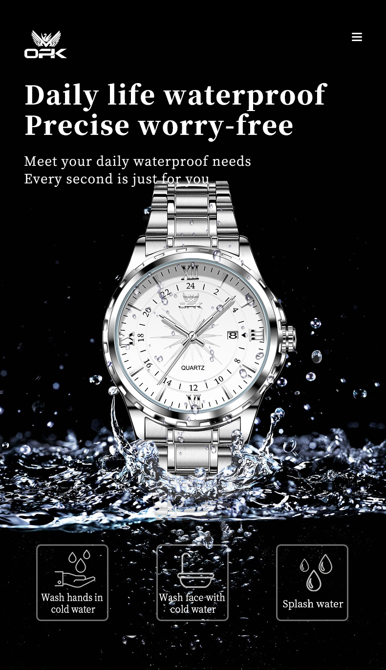 OPK relógio masculino casual empresarial luminoso à prova d'água em aço ...