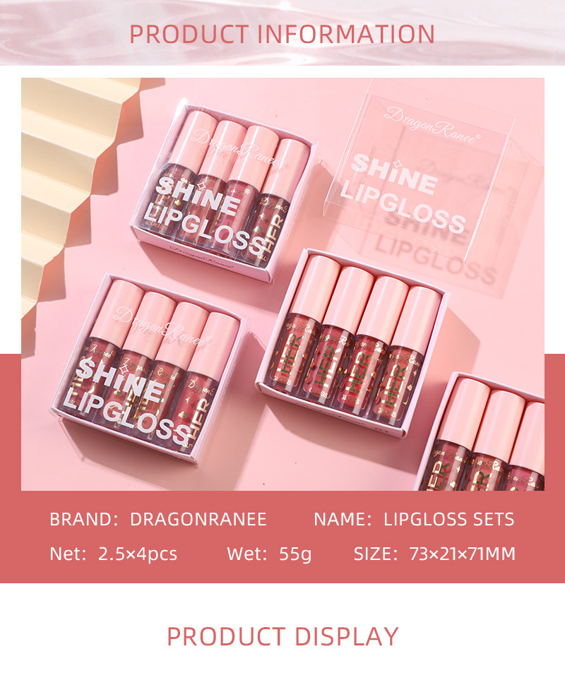 4 Batom Gloss Set Brilho Hidratante à Prova d'Água Maquiagem de Longa ...
