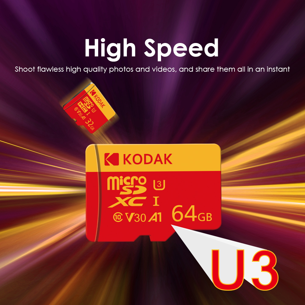 Cartão Micro SD Kodak De Alta Velocidade U3 Classe 10 De Memória TF De Até 100 Mb/s Com ...