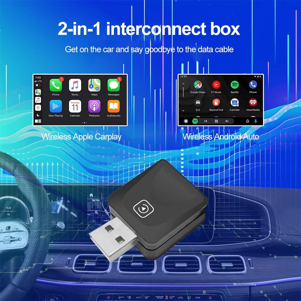 Adaptador Carplay Sem Fio 2 Em 1 Dongle Inteligente Android Auto Bluetooth 5.0 AI Box Plug and ...