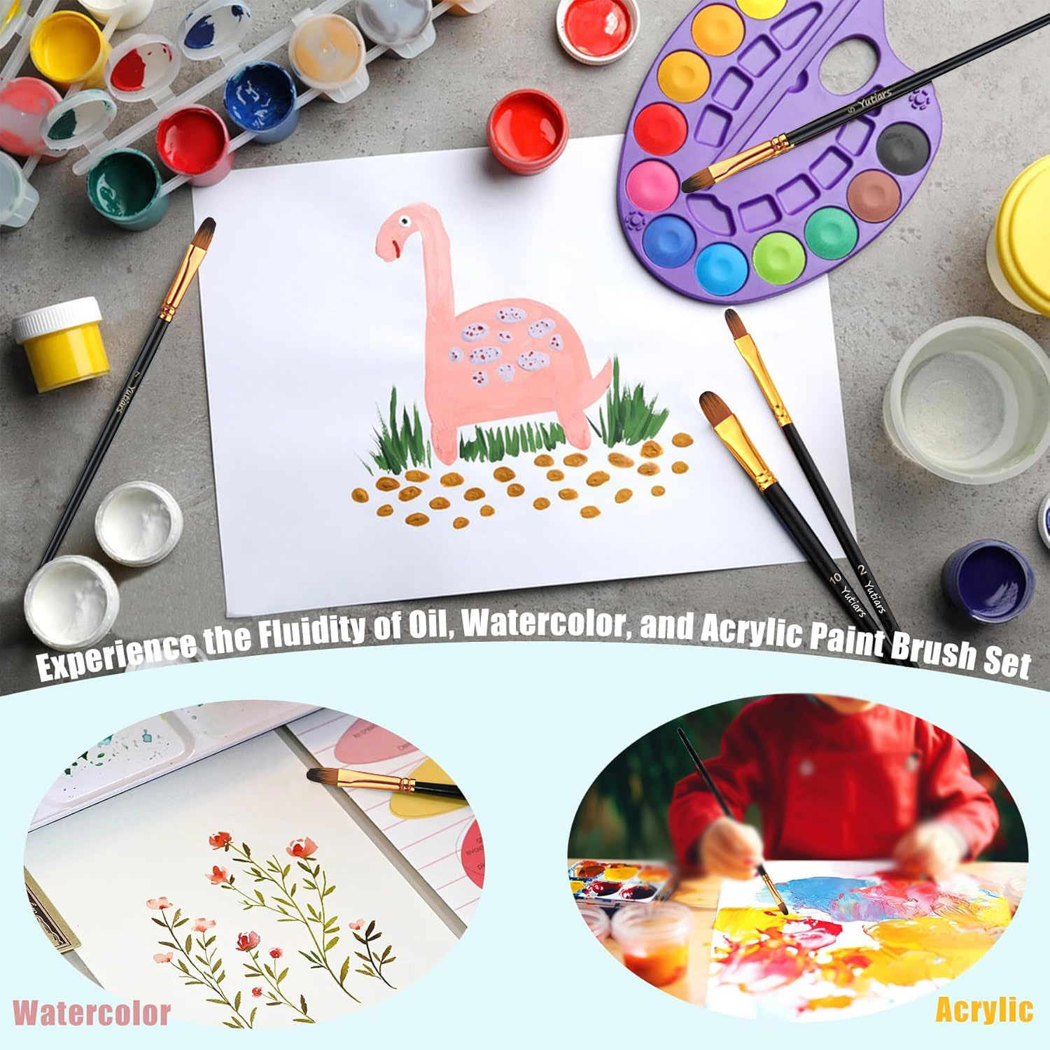 Conjunto de 12 Pincéis para Pintura Acrílica, Pincéis Redondos de ...