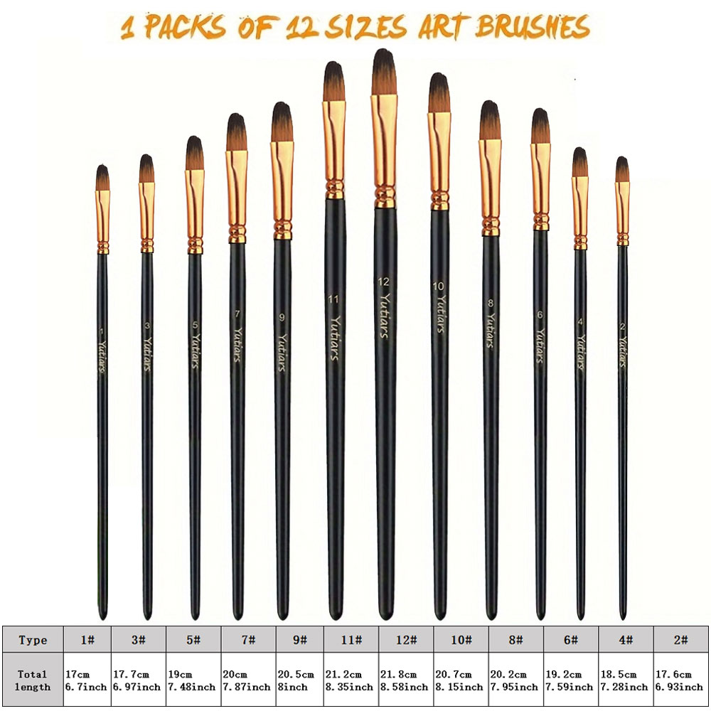 Conjunto de 12 Pincéis para Pintura Acrílica, Pincéis Redondos de ...