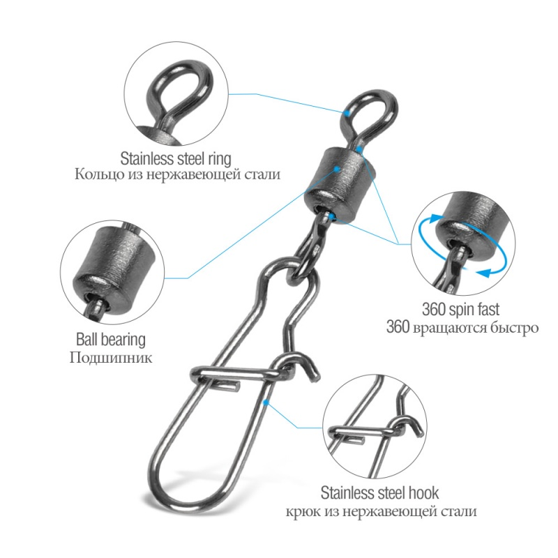 Fishing Snap Swivels-Conectores De Rolamento De Bloqueio Para Iscas E ...