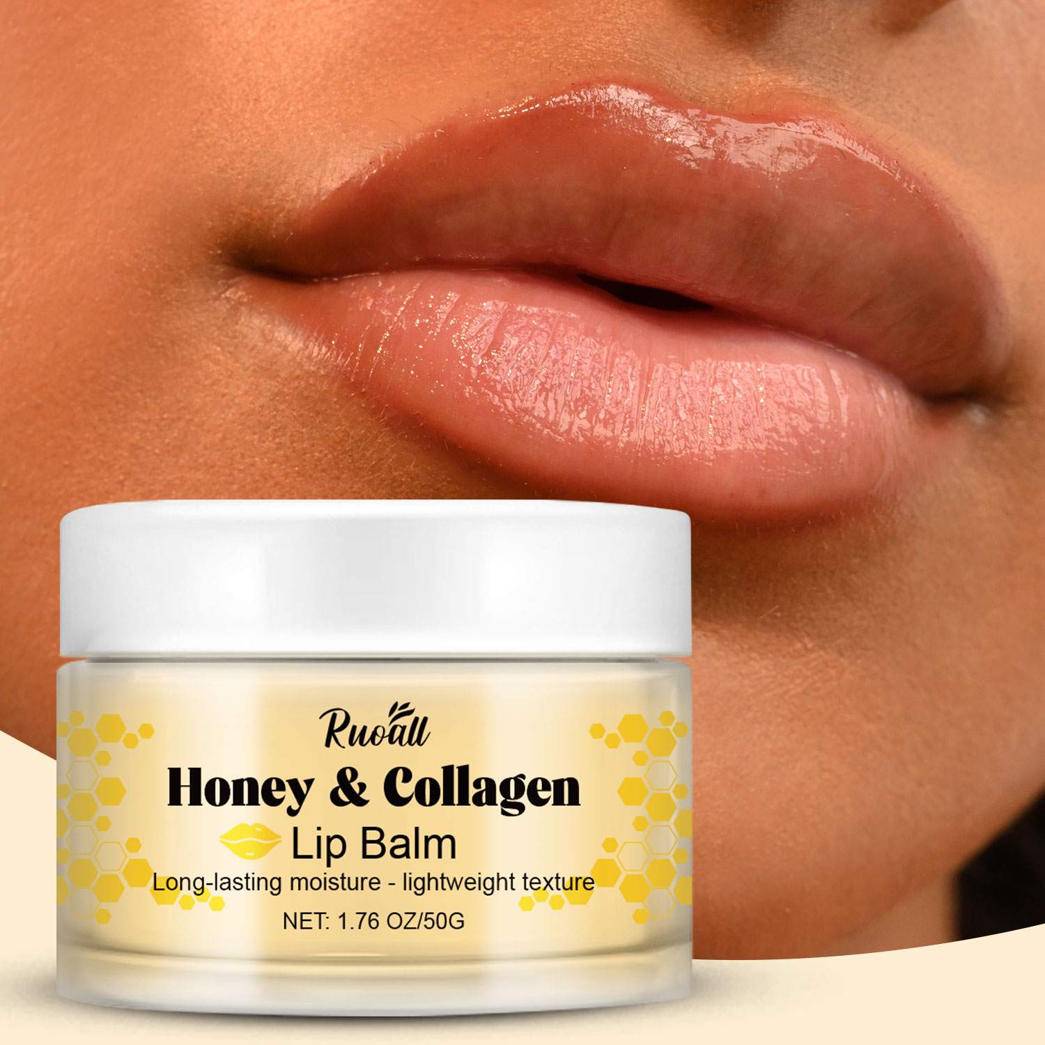 Batom de colágeno com mel RUOALL, lábios brilhantes e volumosos + anti ...